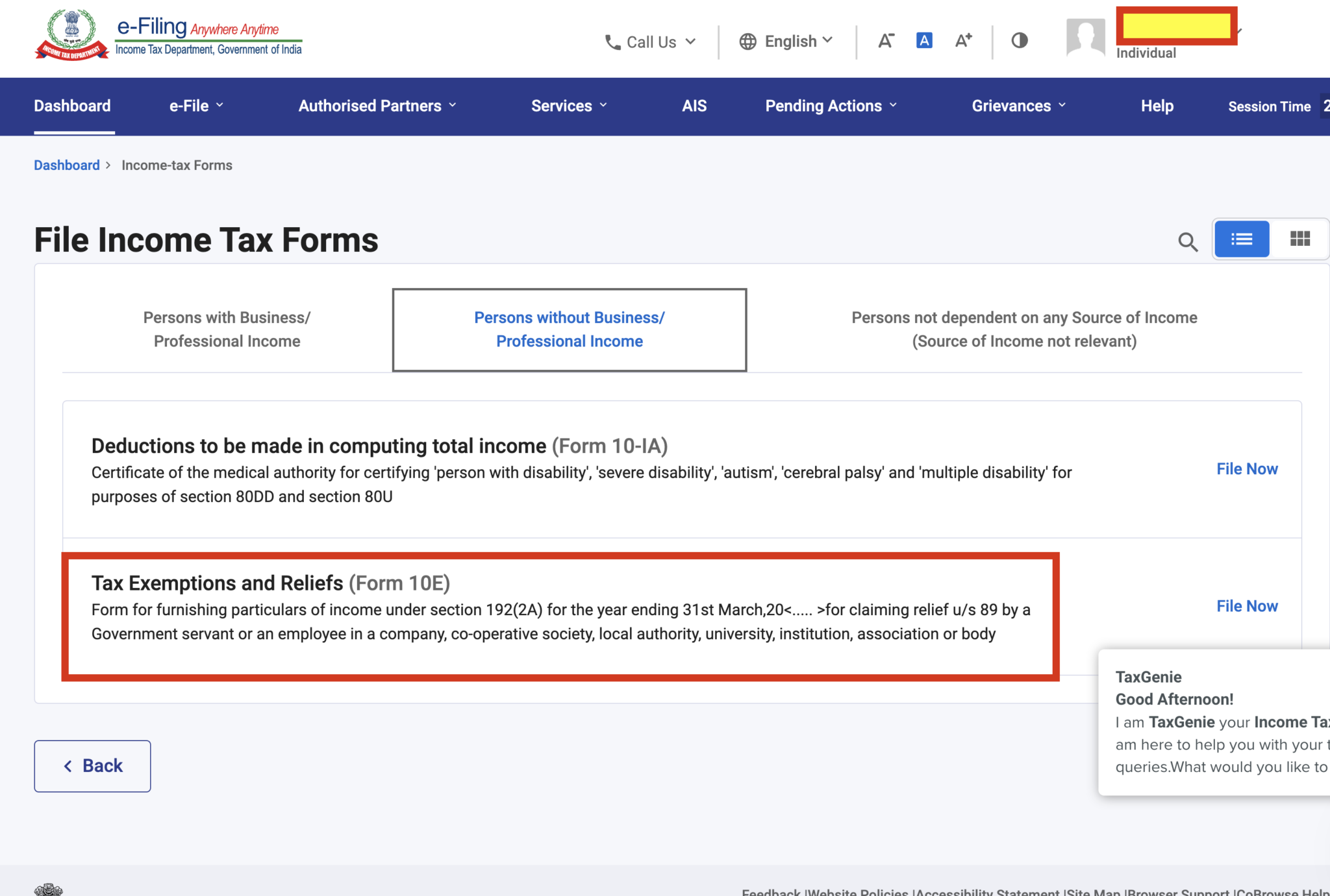 Form 10E - Arrear of Salary Relief u/s 89
