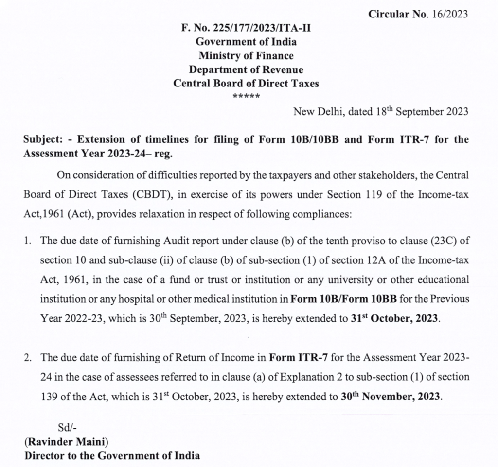 Date Extended For Filing Form 10b 10bb And Form Itr 7 For The